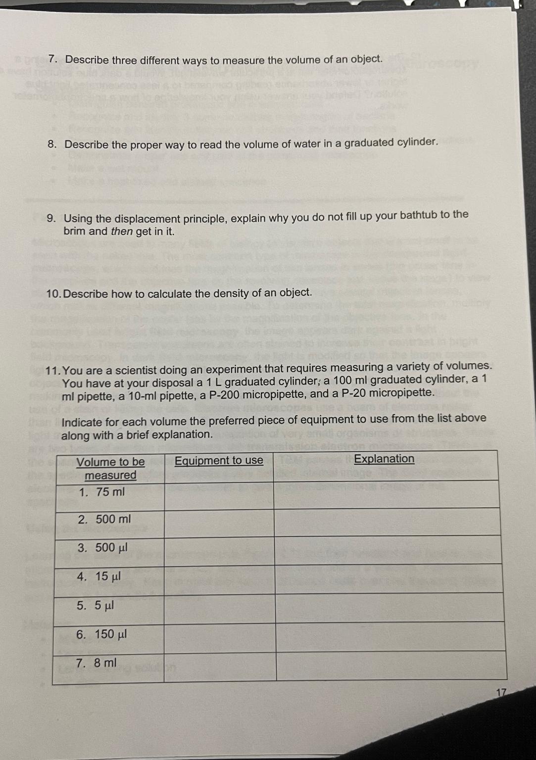 Solved Describe three different ways to measure the volume | Chegg.com