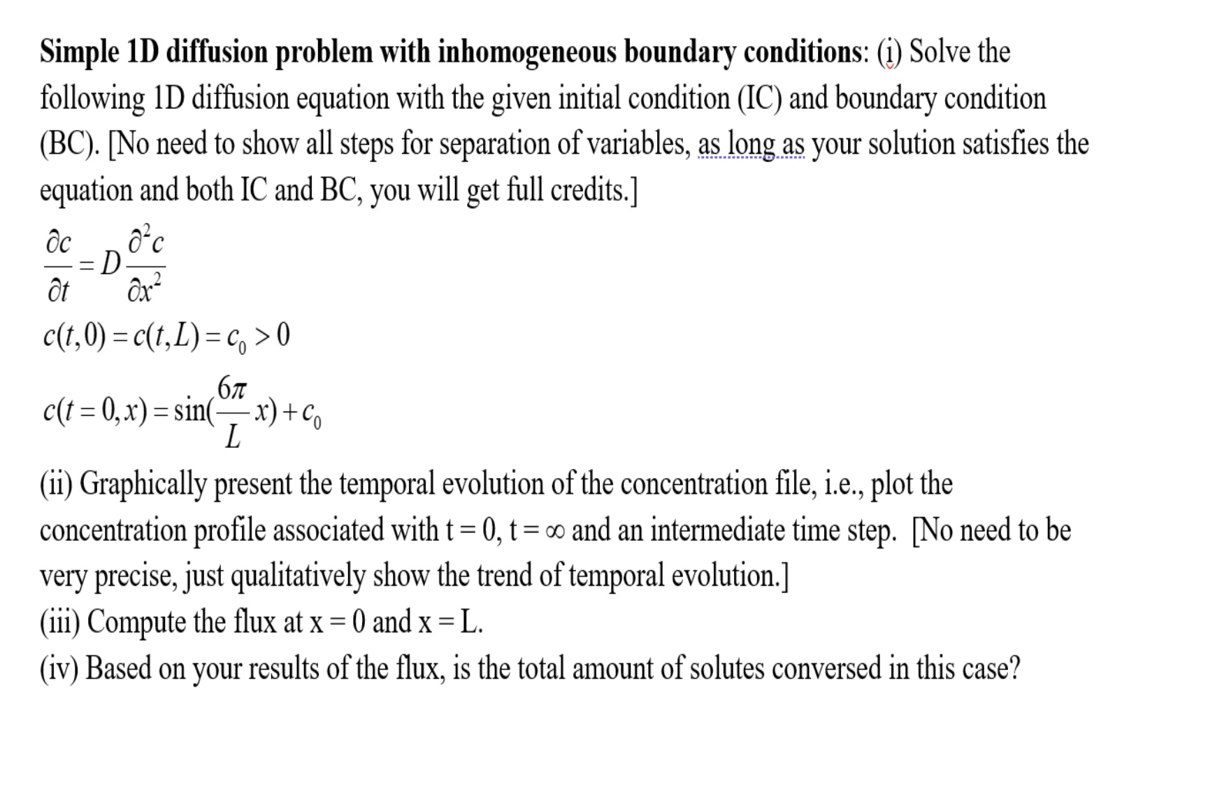 Simple 1D diffusion problem with inhomogeneous | Chegg.com