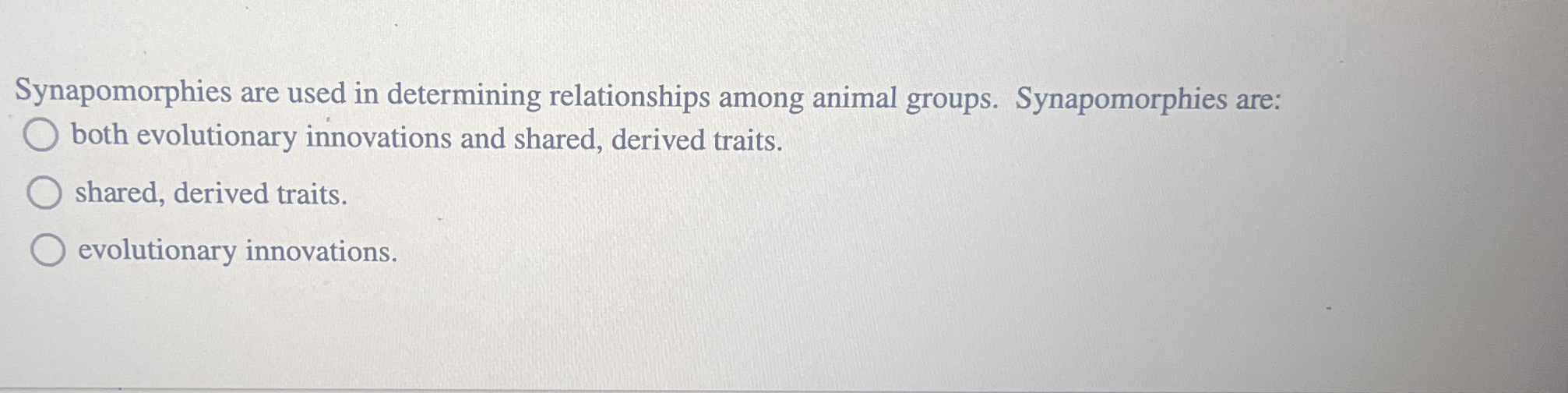 Solved Synapomorphies are used in determining relationships | Chegg.com