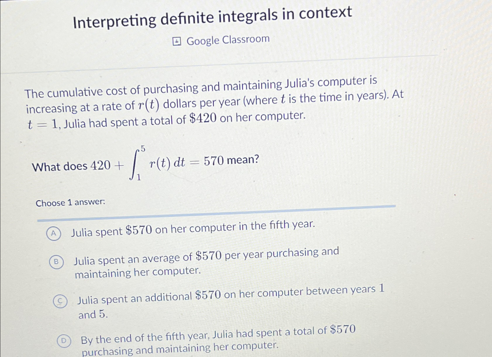 Solved Interpreting definite integrals in contextGoogle | Chegg.com