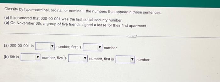 Classify by type-cardinal, ordinal, or nominal-the | Chegg.com