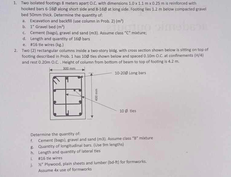 Solved Two isolated footings 8 ﻿meters apart 0.C. ﻿with | Chegg.com