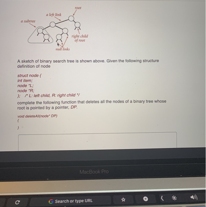 Solved root a left link a subtree right child of root null | Chegg.com