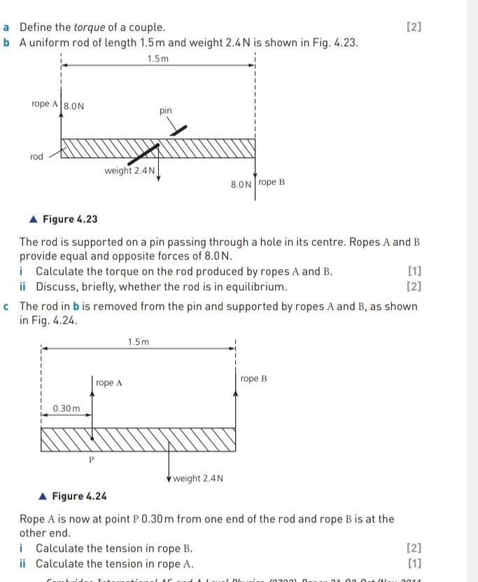 Solved Define the torque of a couple. [2] A uniform rod of | Chegg.com