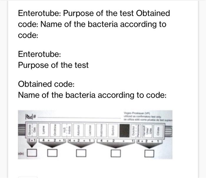 Enterotube: Purpose of the test Obtained code: Name | Chegg.com