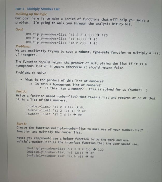 Solved Part 4 - Multiply Number List Buflding up the logic | Chegg.com