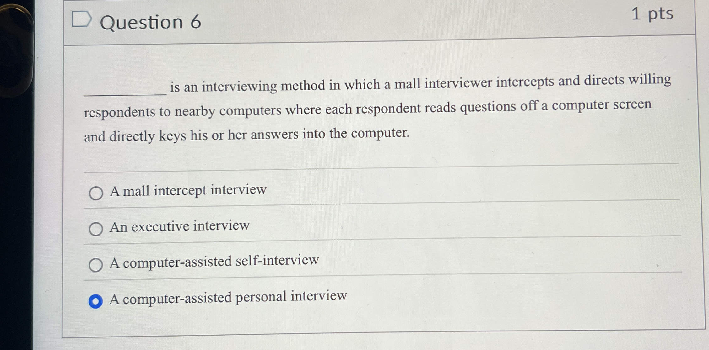 Solved Question 61 ﻿ptsis an interviewing method in which a | Chegg.com