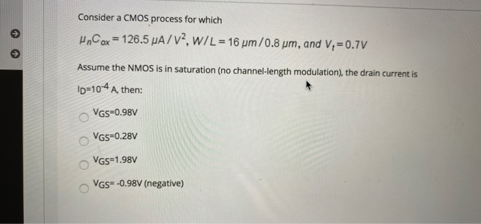 Solved Consider a CMOS process for which Cox = 126.5 JA/V?, | Chegg.com