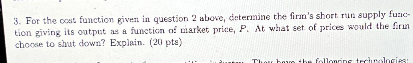 Solved For the cost function given in question 2 ﻿above, | Chegg.com