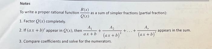 Solved To write a proper rational function Q(x)R(x) as a sum | Chegg.com