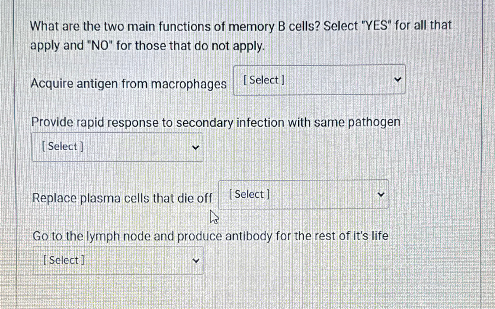 Solved What are the two main functions of memory B cells? | Chegg.com