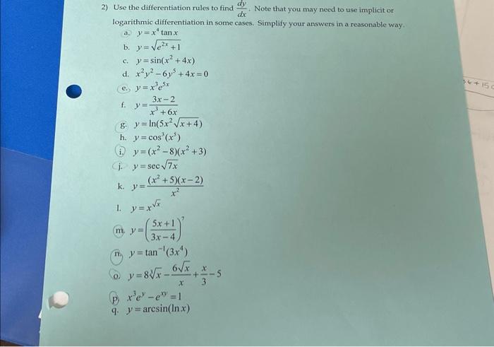 Solved Use differentiation rules to find dy/dX for part B, | Chegg.com