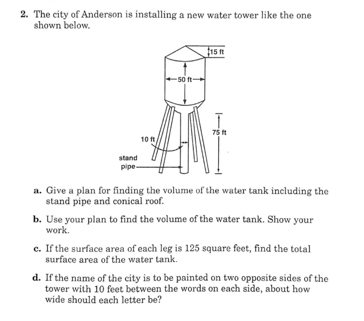 Solved The city of Anderson is installing a new water tower | Chegg.com