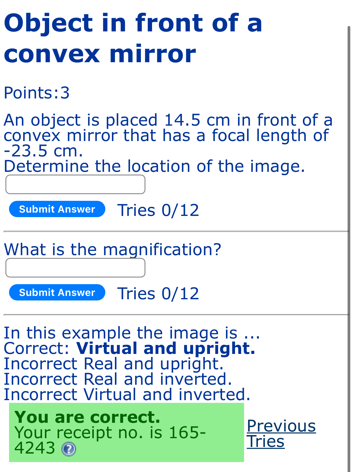 Solved Object in front of a convex mirrorPoints: 3An object | Chegg.com