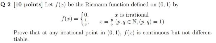 Solved 2 [10 points] Let f(x) be the Riemann function | Chegg.com