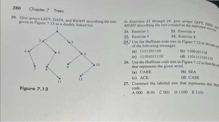 Solved 20. Give arrays LEFT, DATA, and RIGHT describing the | Chegg.com