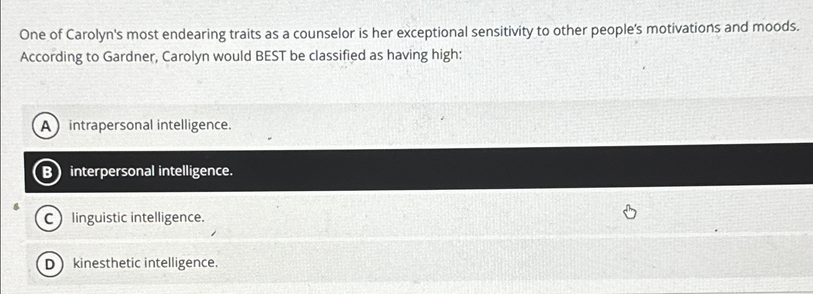 One of Carolyn's most endearing traits as a counselor | Chegg.com