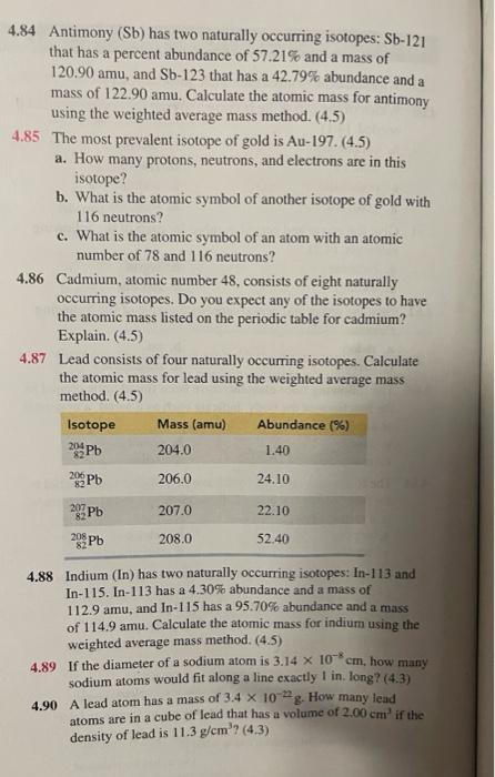 Solved 4.84 Antimony (Sb) has two naturally occurring | Chegg.com