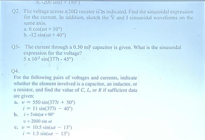 Solved Q2. The voltage across a 20Ω resistor is as | Chegg.com