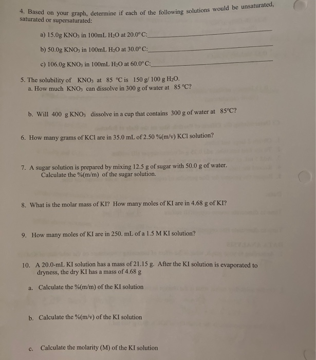 Solved A. Solubility of KNO3 Use the data in the chart to | Chegg.com