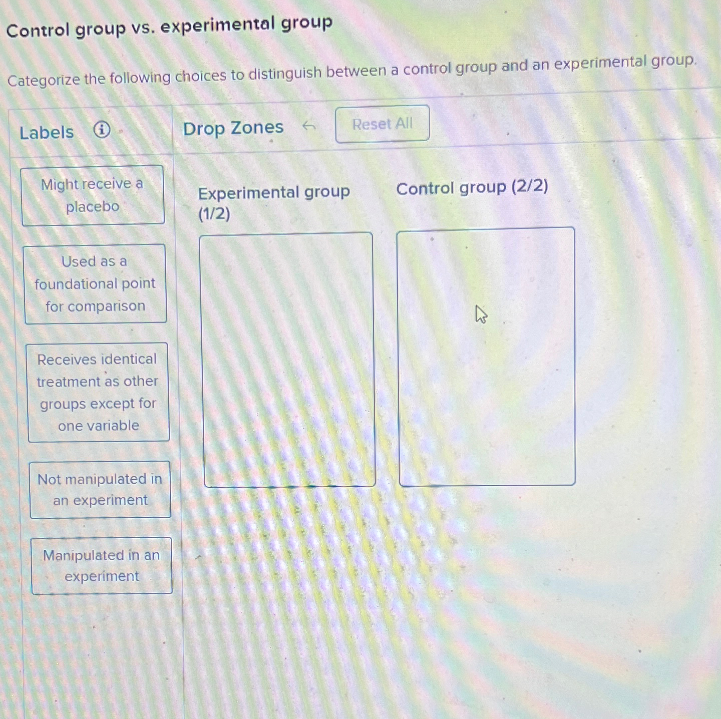 Solved Control group vs. ﻿experimental groupCategorize the | Chegg.com