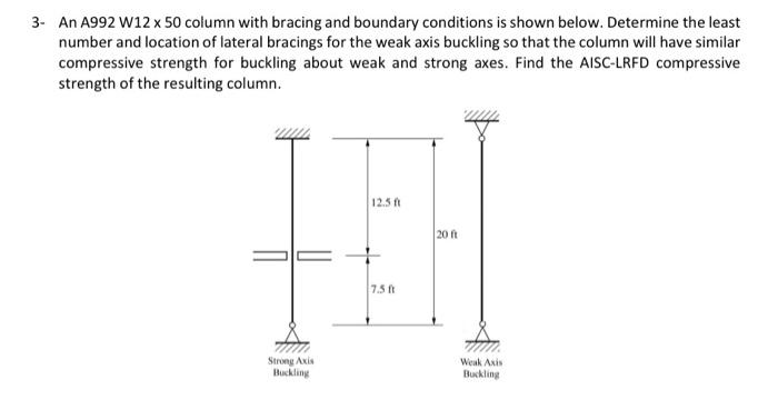 Solved 3- An A992 W12 ×50 column with bracing and boundary | Chegg.com
