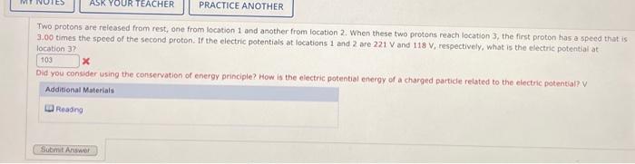 Solved Two protons are released from rest, one from location | Chegg.com