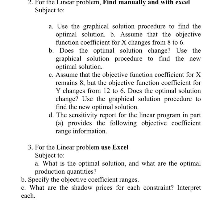 2 . For the Linear problem, Find manually and with | Chegg.com