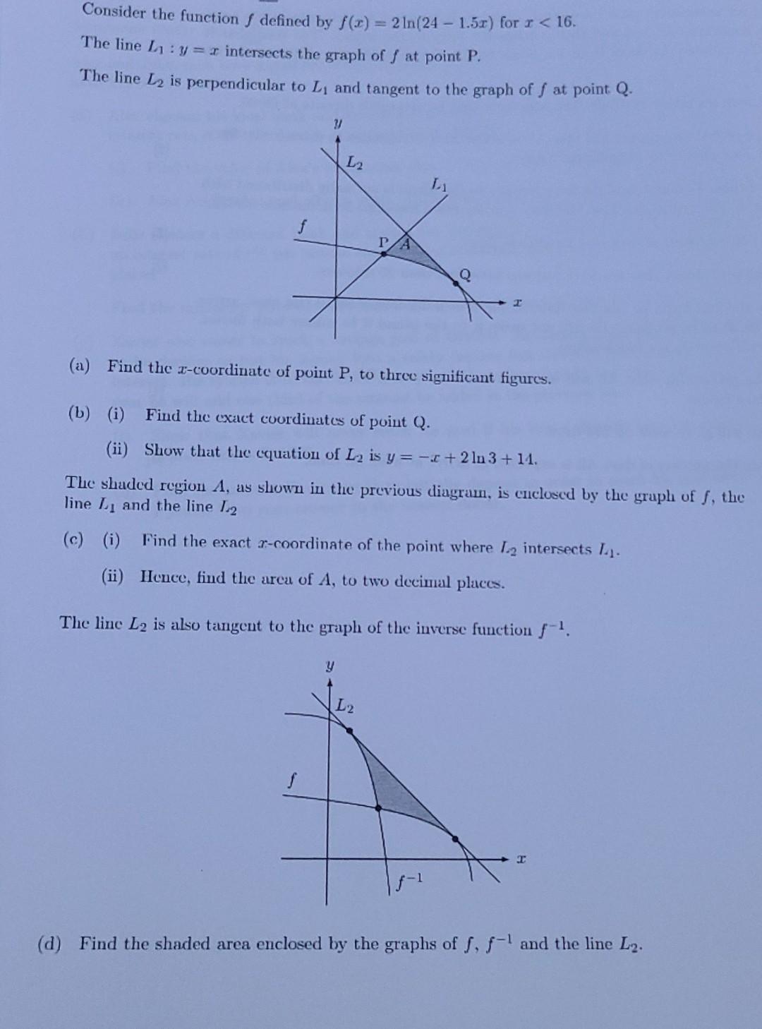 Solved Consider the functions defined by f(x) = 2 In (24 - | Chegg.com