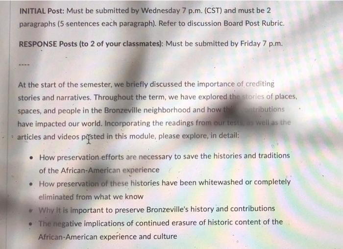 INITIAL Post: Must be submitted by Wednesday 7 p.m. | Chegg.com