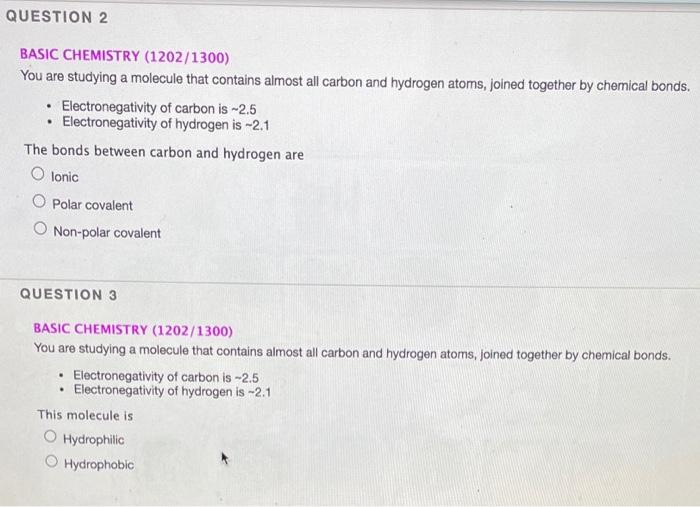 Solved QUESTION 2 . BASIC CHEMISTRY (1202/1300) You are | Chegg.com
