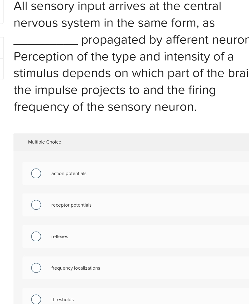 Solved All sensory input arrives at the central nervous | Chegg.com