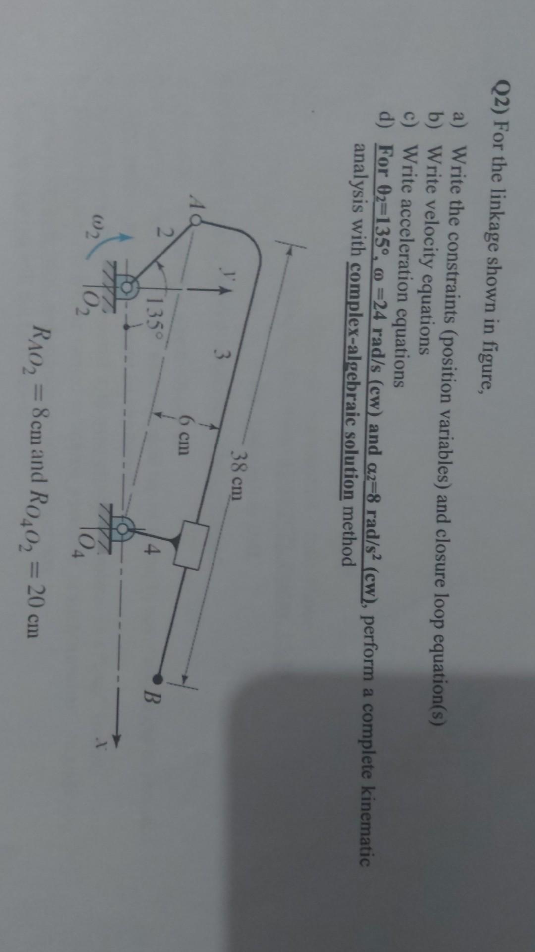 Solved Q2) For the linkage shown in figure, a) Write the | Chegg.com