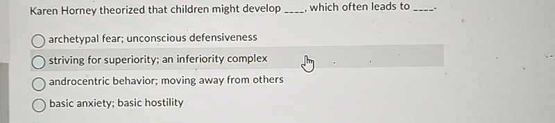 Solved Karen Horney theorized that children might develop | Chegg.com