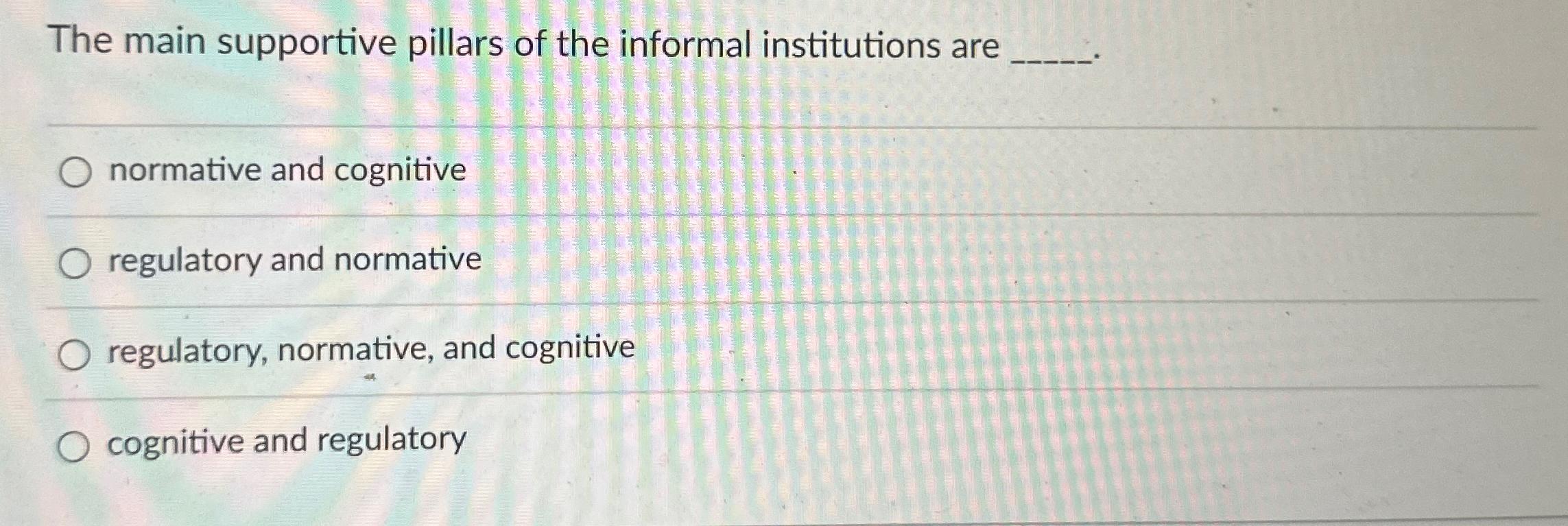 Solved The main supportive pillars of the informal | Chegg.com