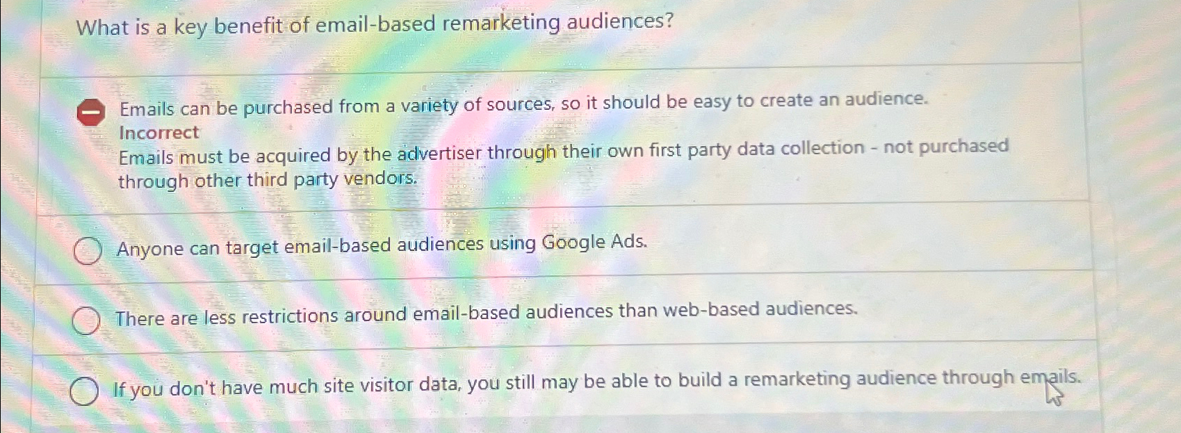 Solved What is a key benefit of email-based remarketing | Chegg.com