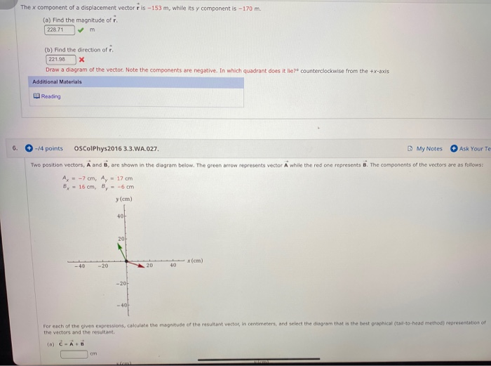 Solved The x component of a displacement vector r is -153 m, | Chegg.com