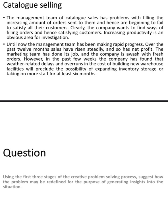 Solved Catalogue selling • The management team of catalogue | Chegg.com