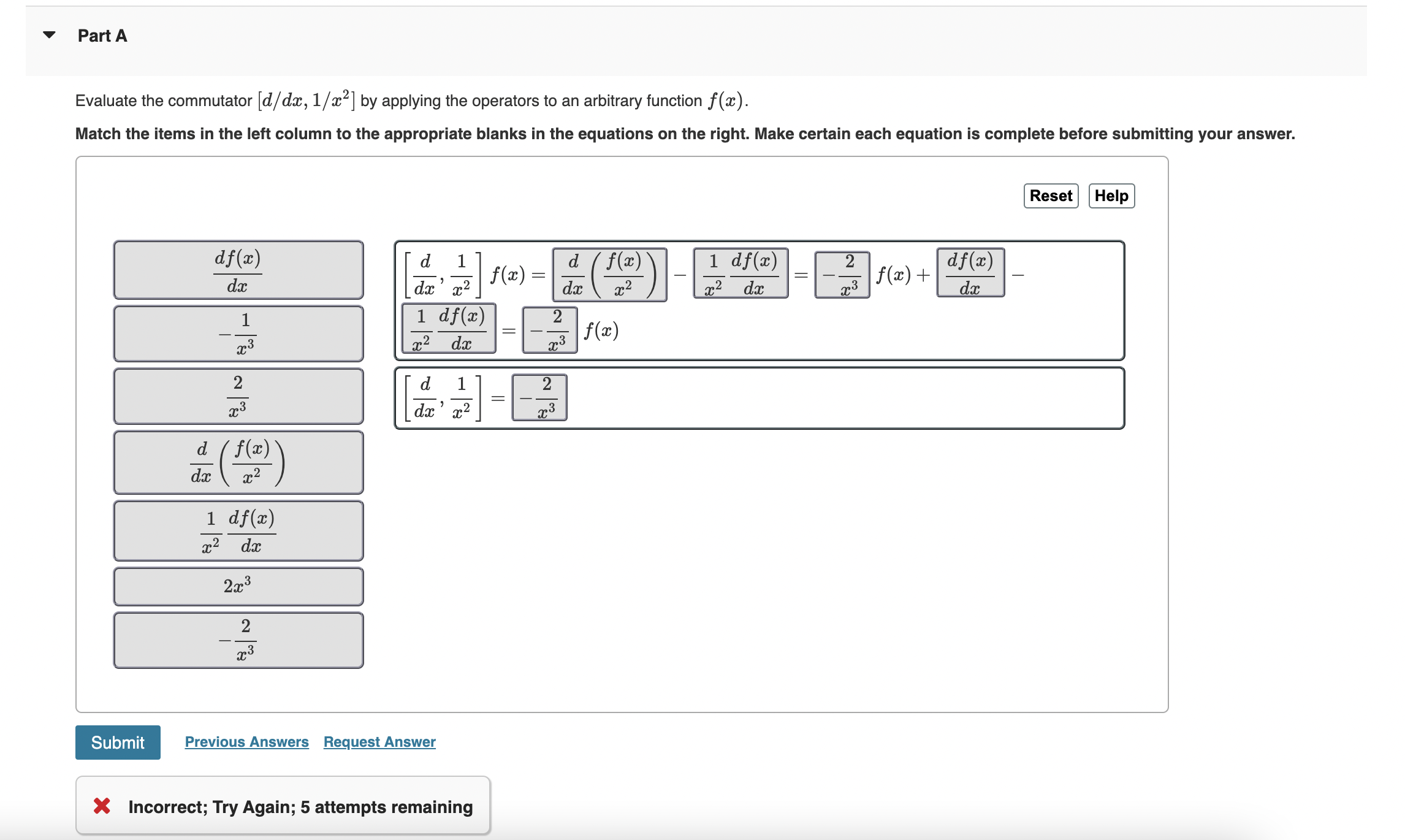 Solved Part AEvaluate the commutator ddx,1x2 by ﻿applying | Chegg.com
