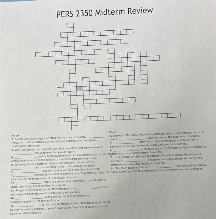 PERS 2350 Midterm Review | Chegg.com