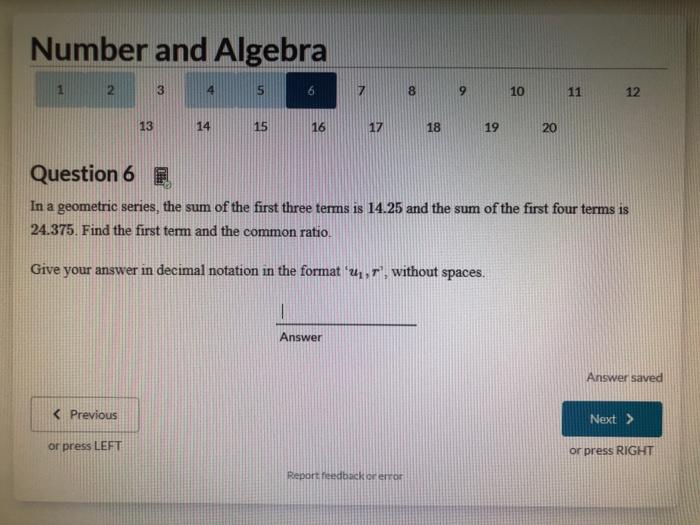 Solved Number and Algebra 1 2 3 4 5 6 7 8 9 10 11 12 13 14 | Chegg.com