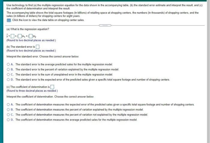 Solved Use technology to find (a) the multiple regression | Chegg.com