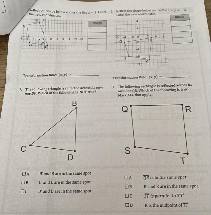 Solved Reflect the shape below across the line x = 2. Label | Chegg.com