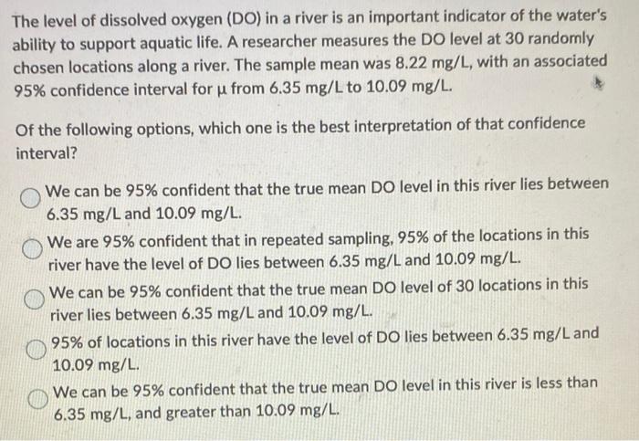 Solved The level of dissolved oxygen (DO) in a river is an | Chegg.com