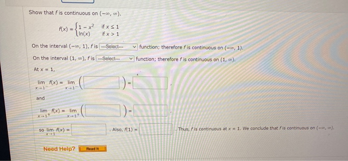 Solved Show that fis continuous on (-0, o). f(x) = (1-x² if | Chegg.com