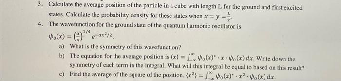 3. Calculate the average position of the particle in | Chegg.com
