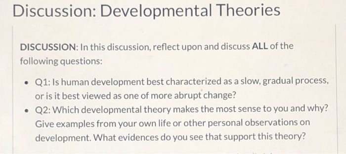 Solved Discussion: Developmental Theories DISCUSSION: In | Chegg.com
