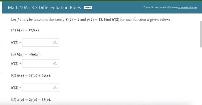Solved Let F And G Be Functions That Satisfy F′ 2 2 And