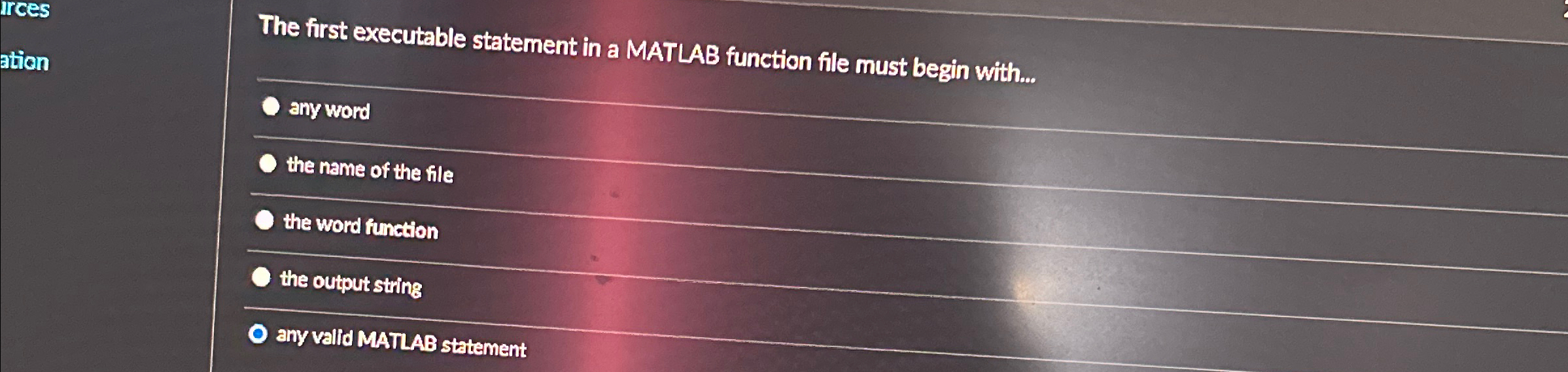 Solved The First Executable Statement In A Matlab Function