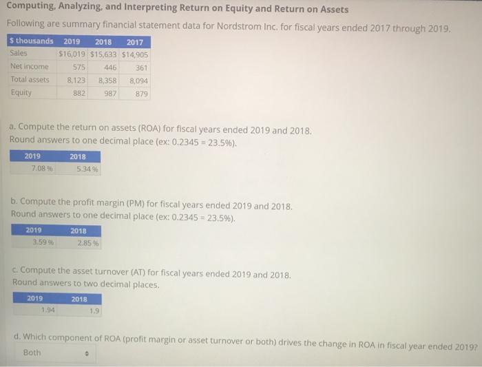 Solved 2017 Computing, Analyzing, and Interpreting Return on | Chegg.com